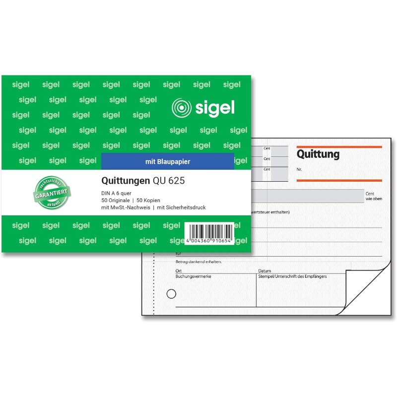 sigel Formularbuch "Quittung" mit MwSt. Nachweis A6 quer 2 x 50 Blatt ...