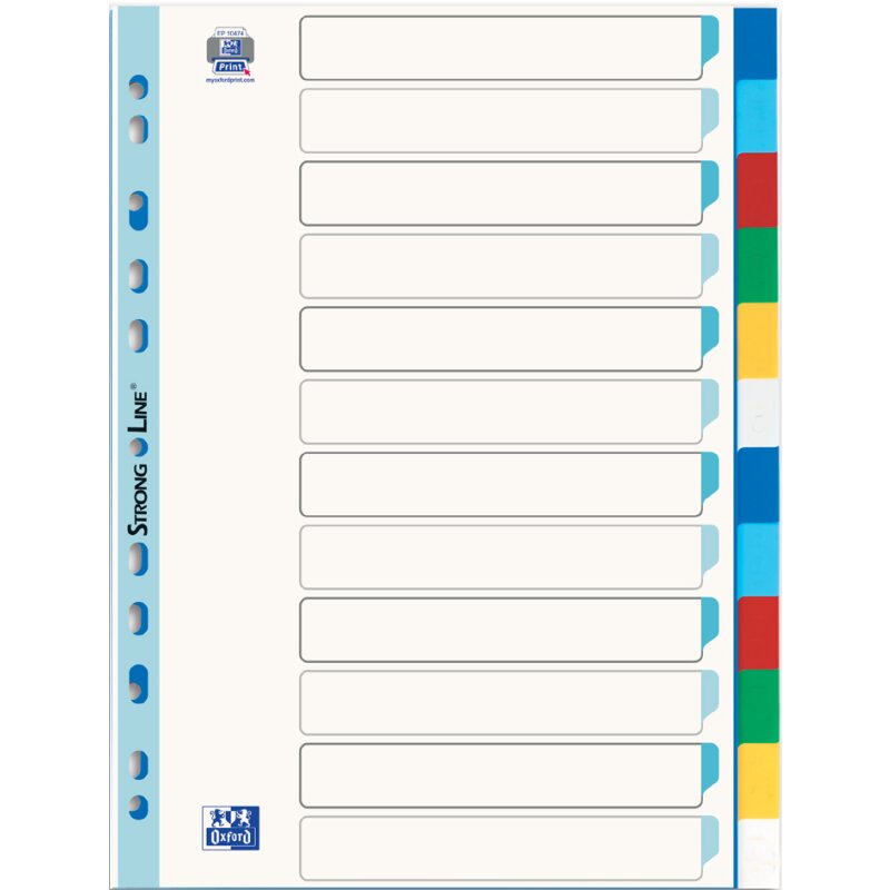 Oxford Kunststoff Register blanko farbig DIN A4 12-teilig, 2,26