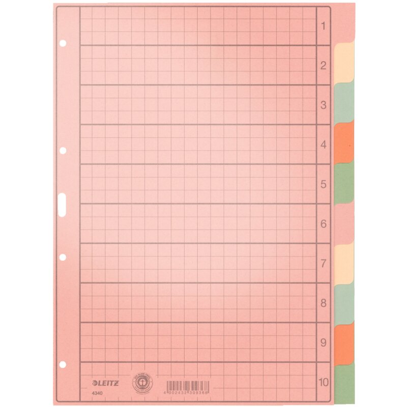 LEITZ Tauenpapier Register blanko A4 10-teilig mehrfarbig, 2,43