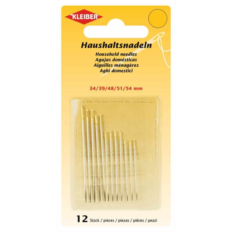 KLEIBER Hand-Nähnadel-Set 12-teilig mit Goldöhr, 1,92
